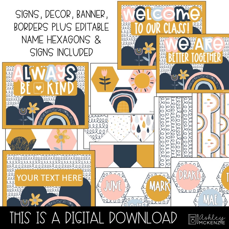 Boho Rainbow Classroom Door Decor Kit Back to School Easy - Etsy