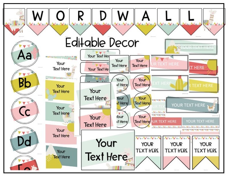 Llama and Cactus Classroom Decor Bundle Easy and Modern - Etsy