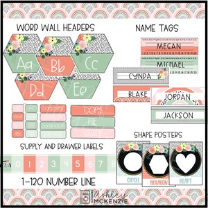 Boho Rainbow Flowers Classroom Decor Bundle, Easy and Modern Classroom ...