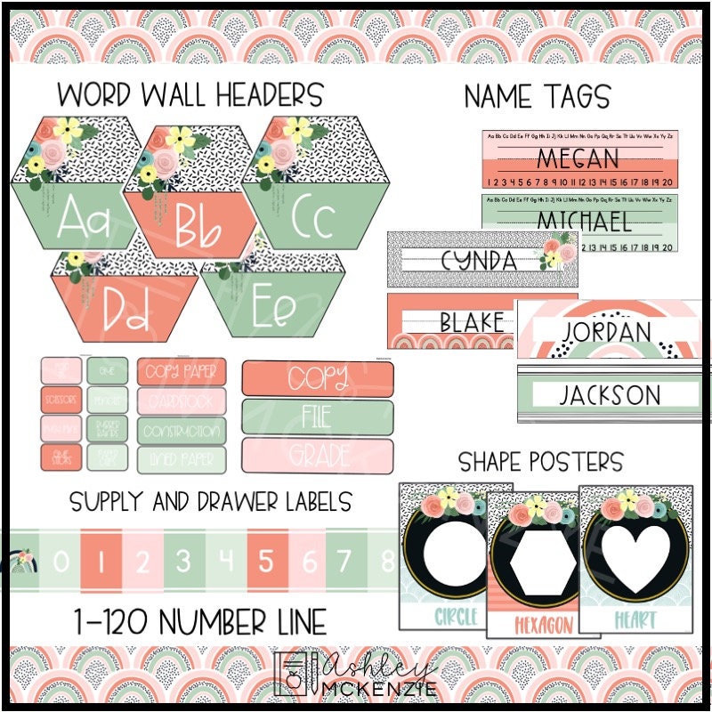 Boho Rainbow Flowers Classroom Decor Bundle, Easy and Modern Classroom ...