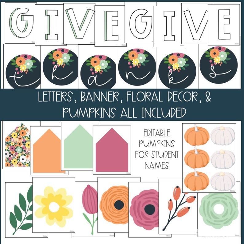 Thanksgiving Flowers Bulletin Board or Classroom Door Decor, Easy ...