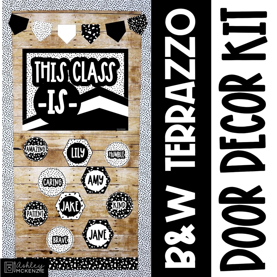 Black and White Terrazzo Classroom Door Decor Kit, Back to School, Easy ...