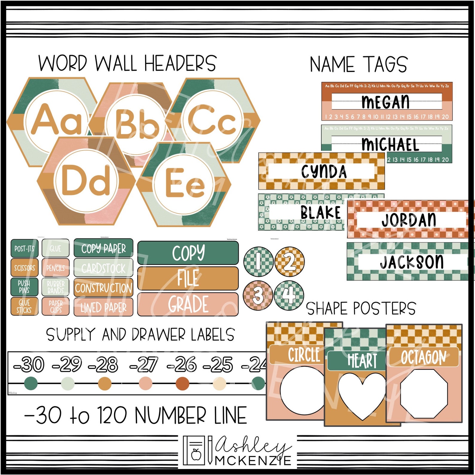 Modern Gingham Checkered Themed Classroom Decor Bundle, Editable ...