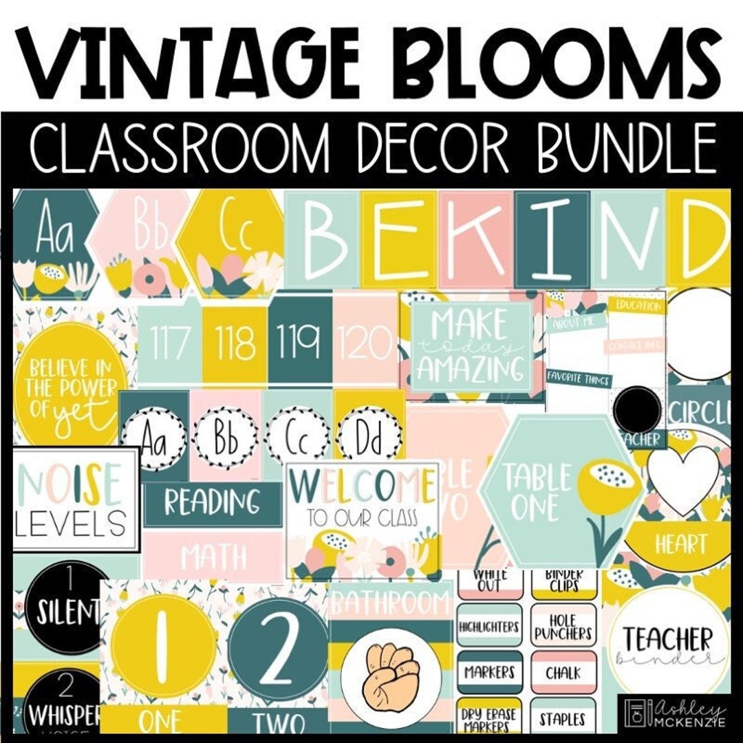 Vintage Floral Blooms Classroom Decor Bundle, Easy and Modern Classroom ...