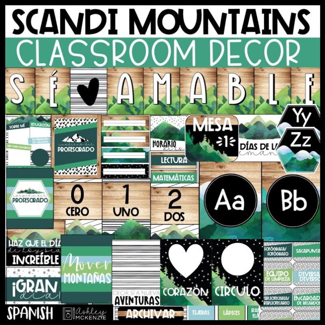 Spanish Scandi Mountains Classroom Decor Bundle, Easy and Modern ...