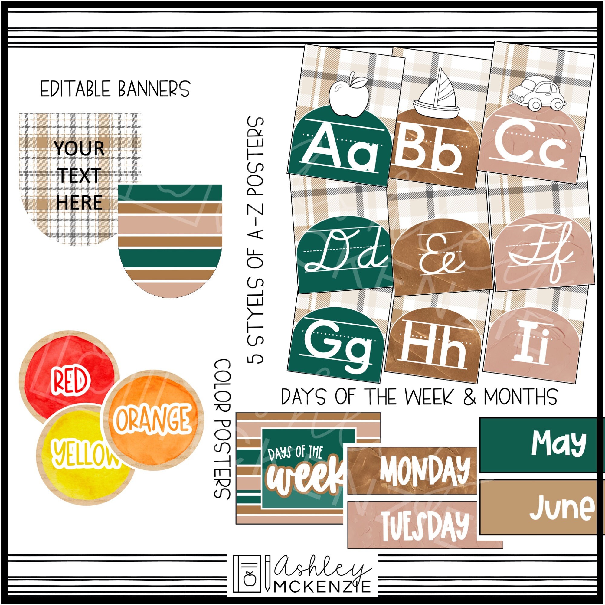 Modern Plaid Themed Classroom Decor Bundle, Editable Classroom Decor ...