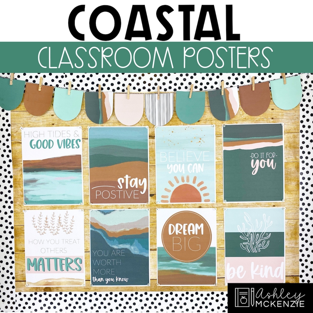Coastal Classroom Posters, Easy and Modern Classroom Decorations, Text ...