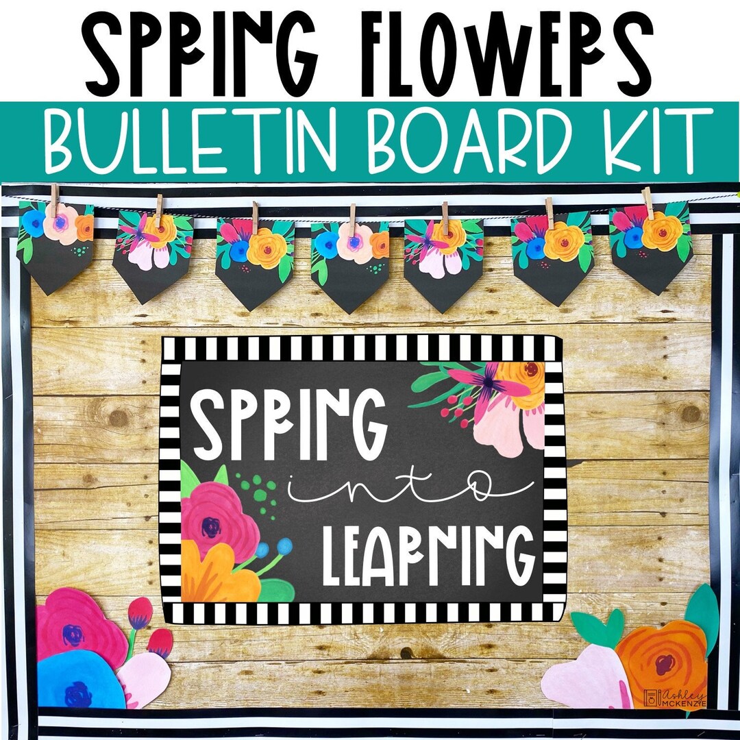 Spring Flowers Chalkboard Theme Bulletin Board or Classroom Door Decor ...