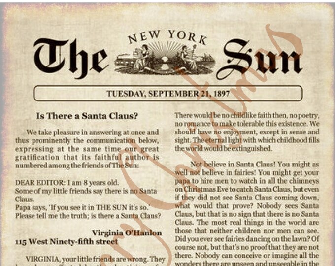 Yes Virginia There is A Santa Claus Published 1897 New York SUN ...