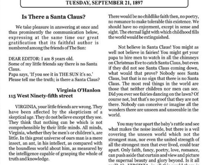 Yes Virginia There is A Santa Claus Published 1897 New York SUN ...
