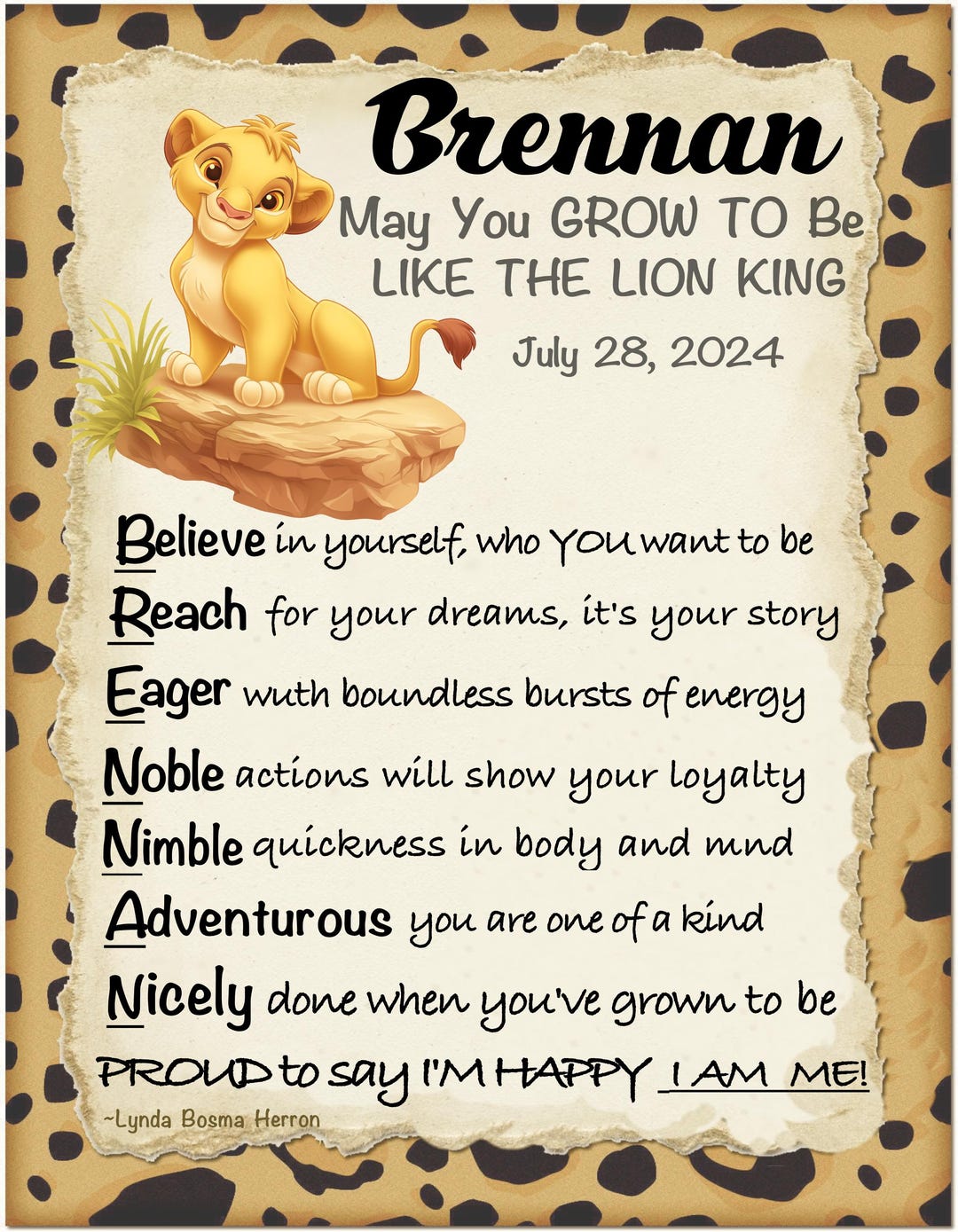 Be Like the LION | Inspirational PERSONALIZED Name Poem Print | Uses ...