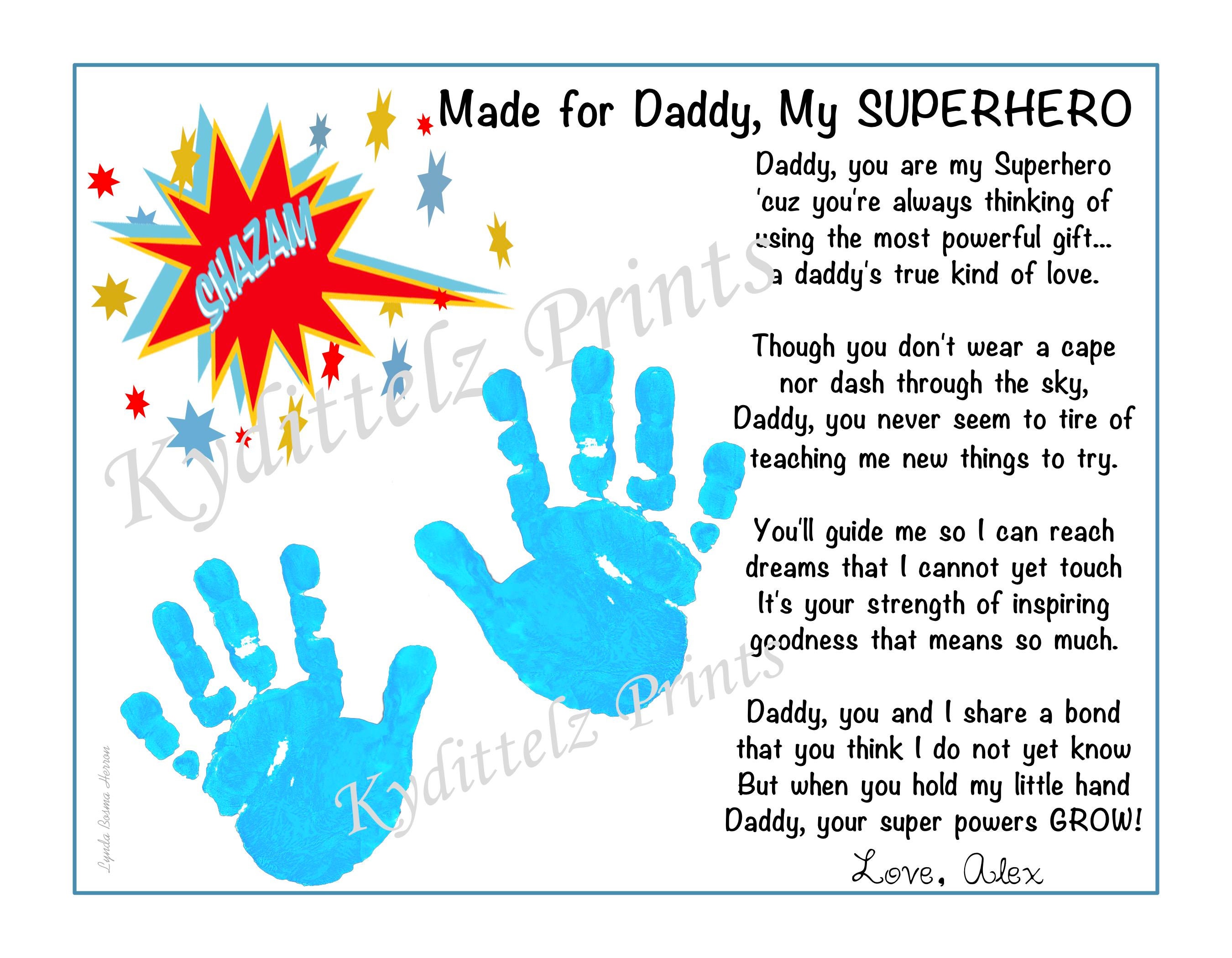 Power of Daddy's Love SUPERHERO | PERSONALIZED Handprints Baby Child ...