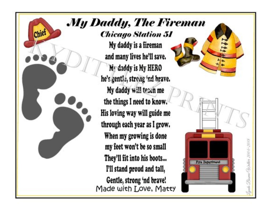 Daddy My Hero Fireman Footprints Poem PERSONALIZED Print Baby - Etsy