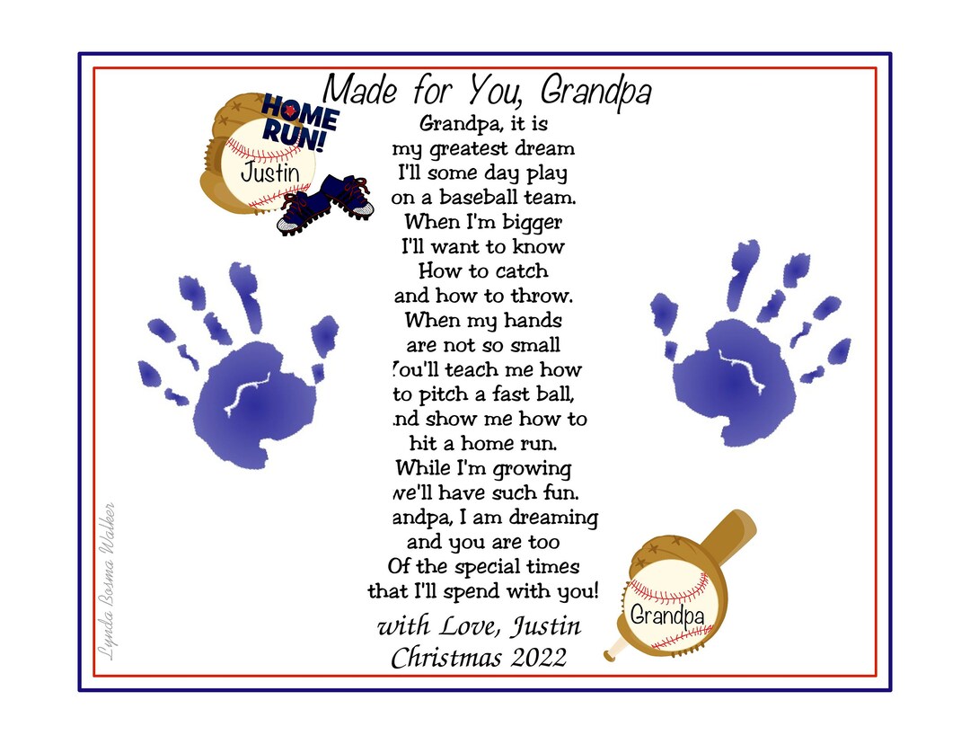 GRANDPA I Am Dreaming | BASEBALL Personalized Poem Print | Baby/child ...
