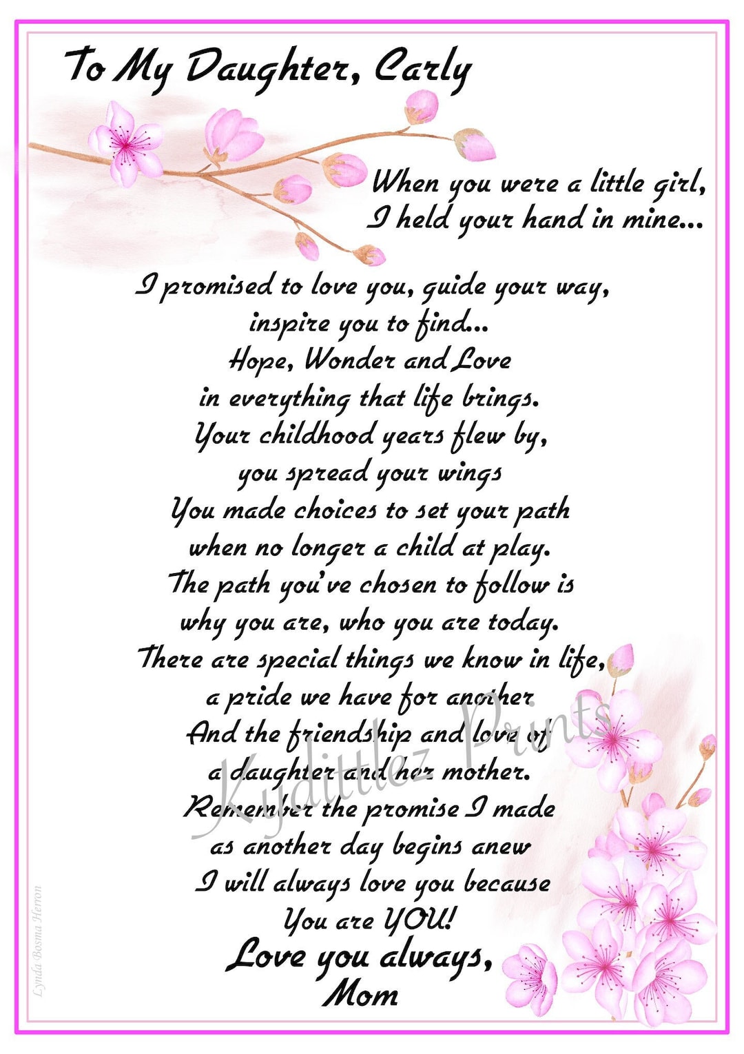 Mother's Promise to Daughter | Wedding Poem Personalized From Mother ...