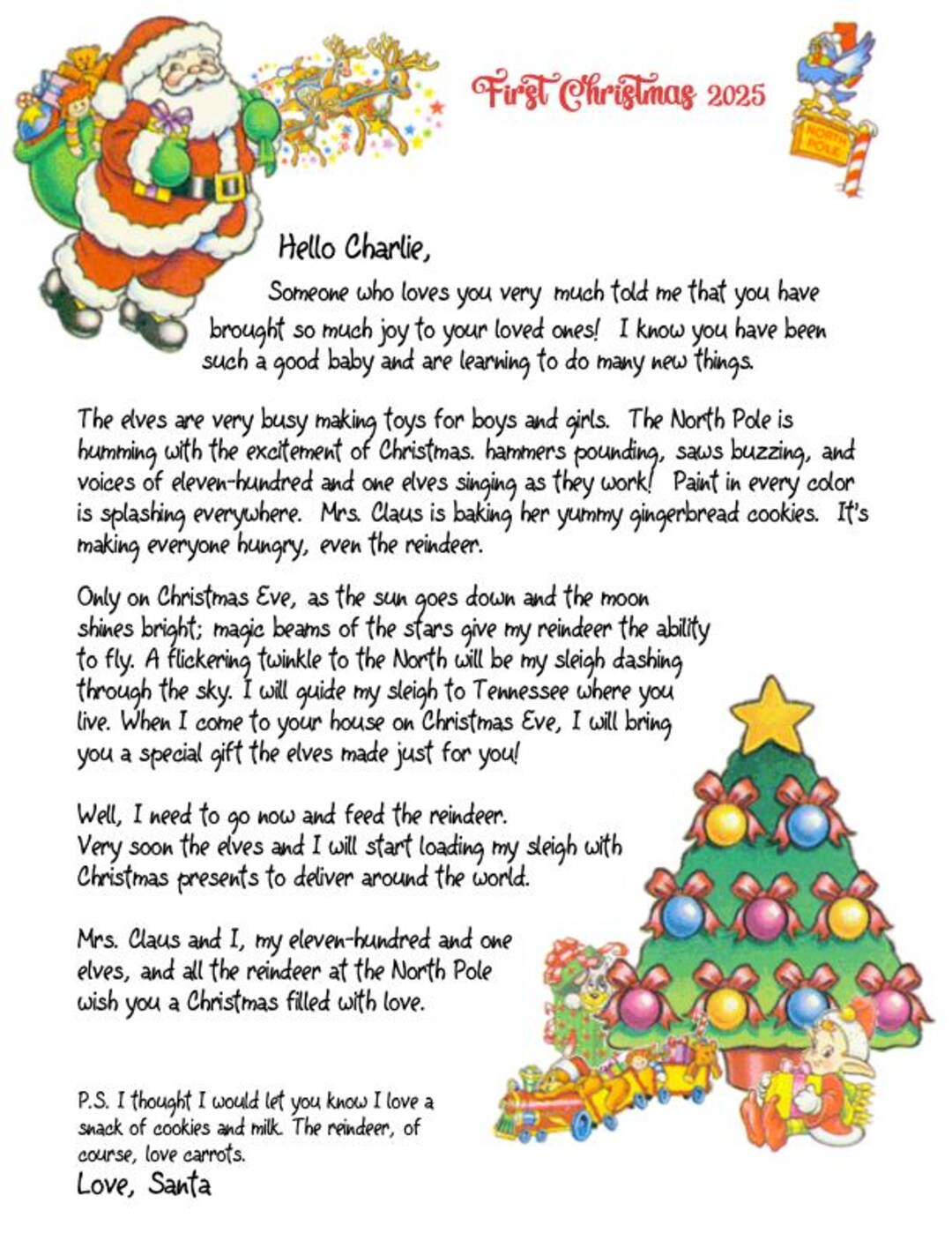 Baby's 1st First Letter PERSONALIZED Keepsake From Santa Claus ...