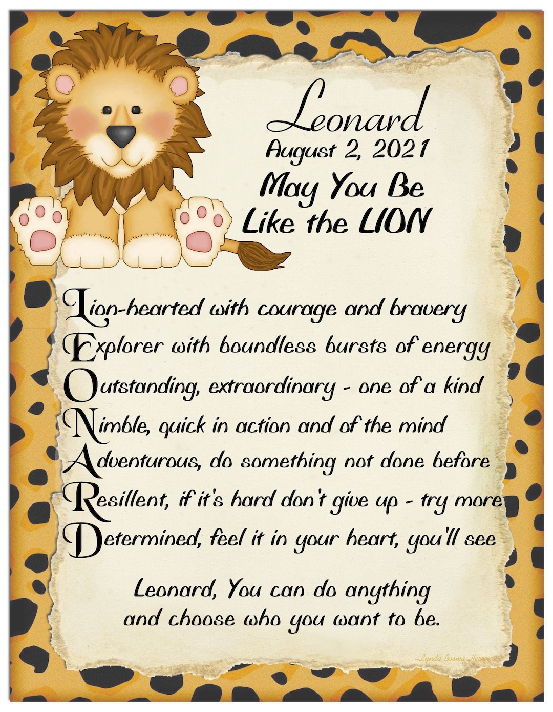 COURAGEOUS Like the Young LION Cub | Inspirational PERSONALIZED Name ...