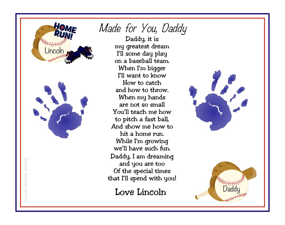 Teach Me BASEBALL DADDY | PERSONALIZED 8x10 Poem Print | Baby 1st ...