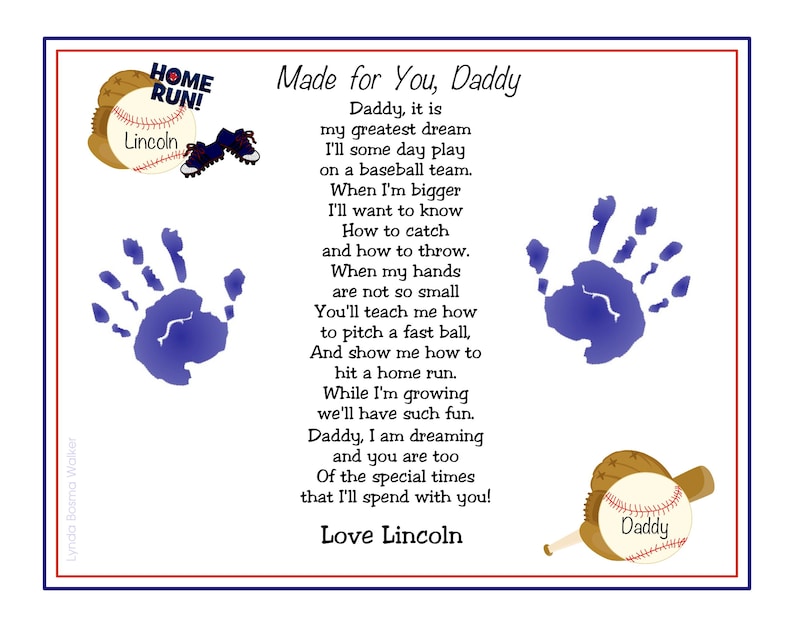 Teach Me BASEBALL DADDY | PERSONALIZED 8x10 Poem Print | Baby 1st ...