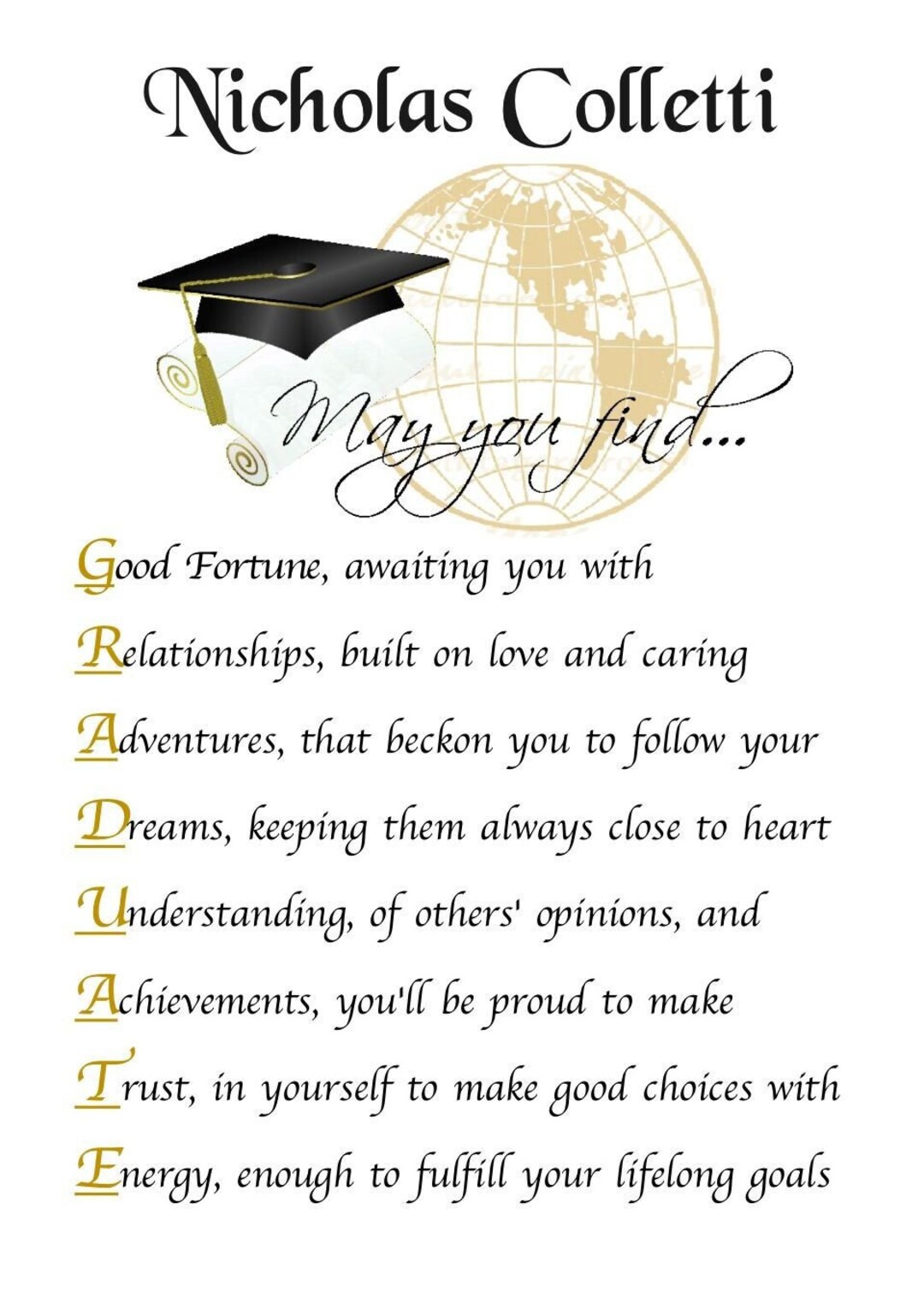 May You Find | PERSONALIZED Graduation Keepsake Poem 5x7 Frameable ...