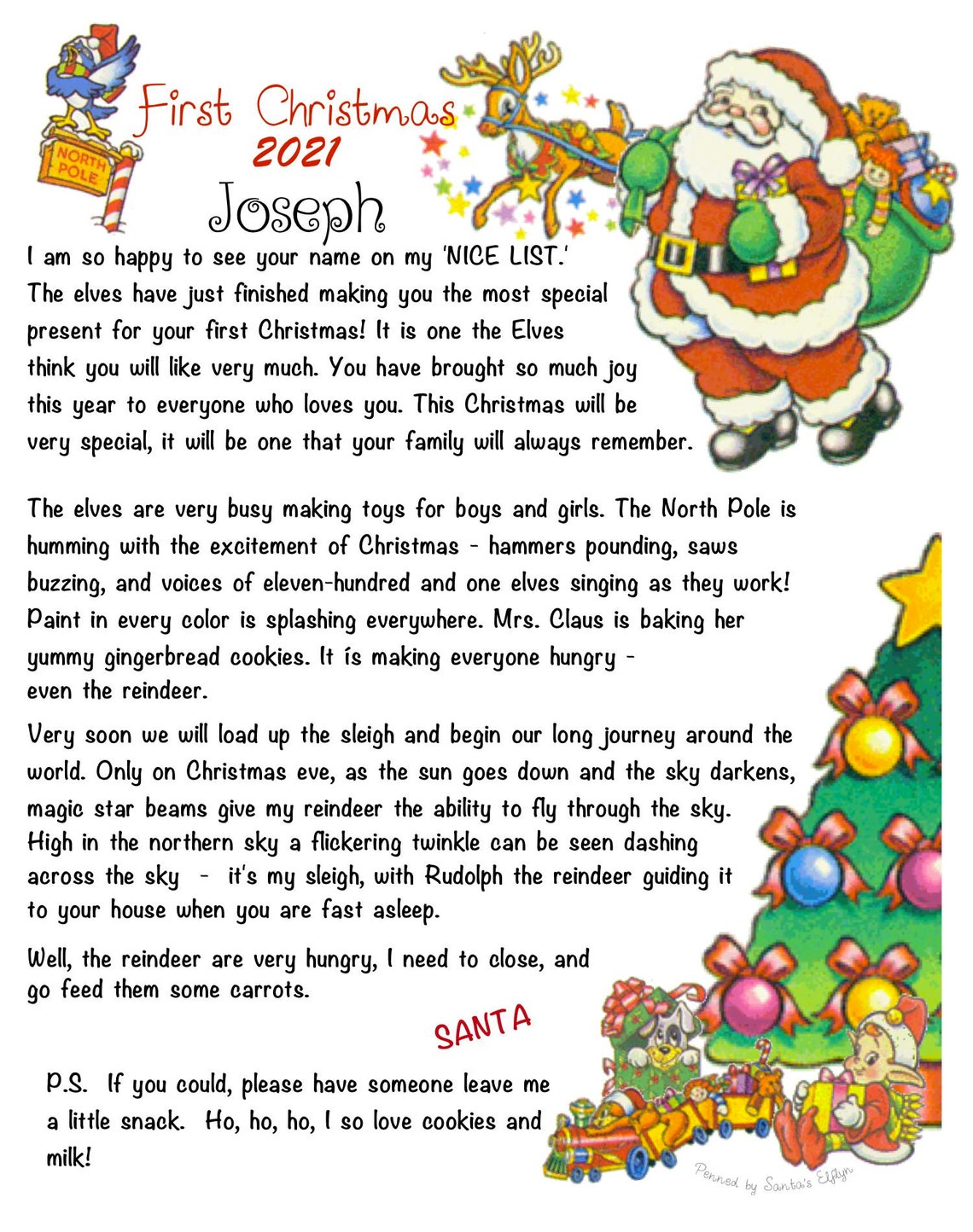Baby's 1st Firstpersonalized PRINTABLE Letter From Santa - Etsy