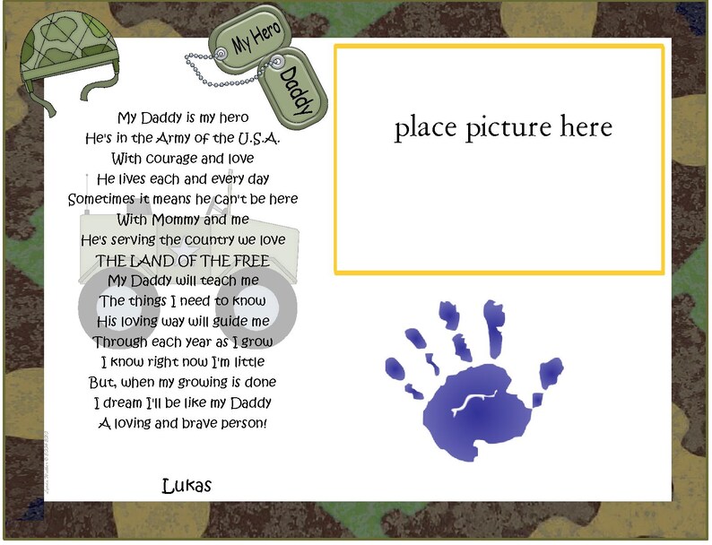 Military Army Daddy You Are My Hero | Personalized Poem 8x10" Print ...