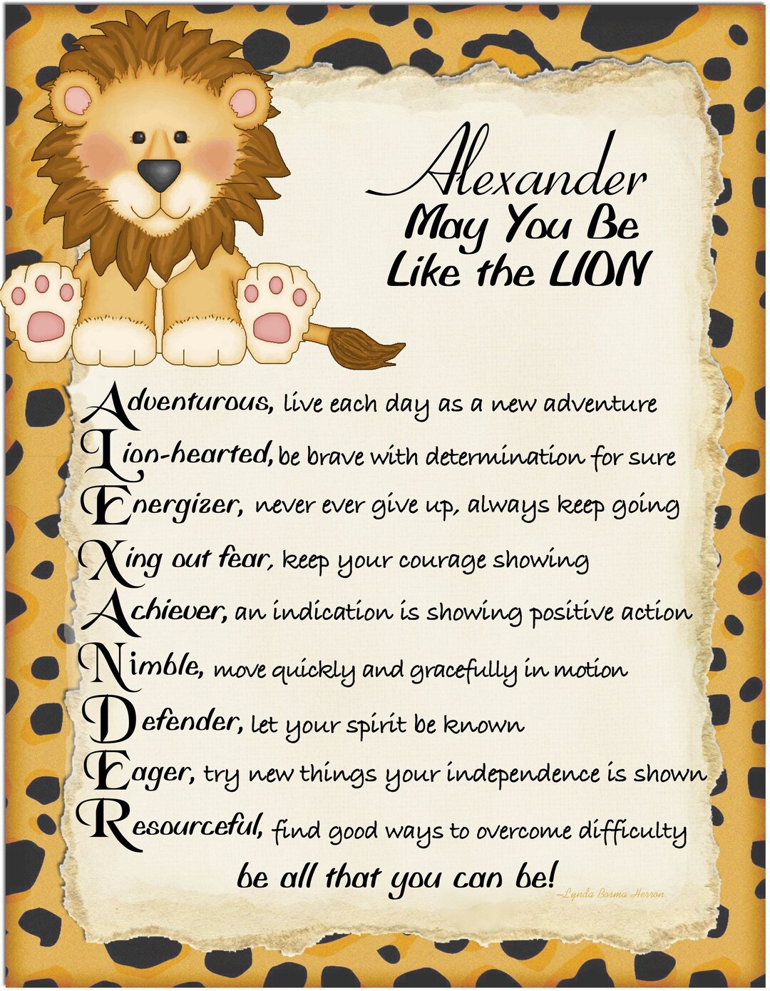 Like The LionMotivational PERSONALIZED Name ALEXANDER Poem ...