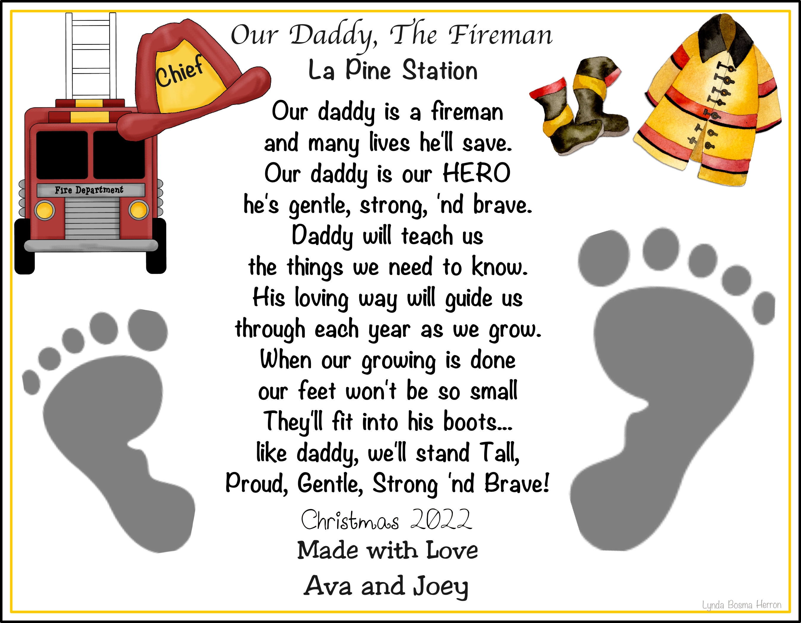 Daddy My Hero Fireman Footprints Poem PERSONALIZED Print - Etsy México