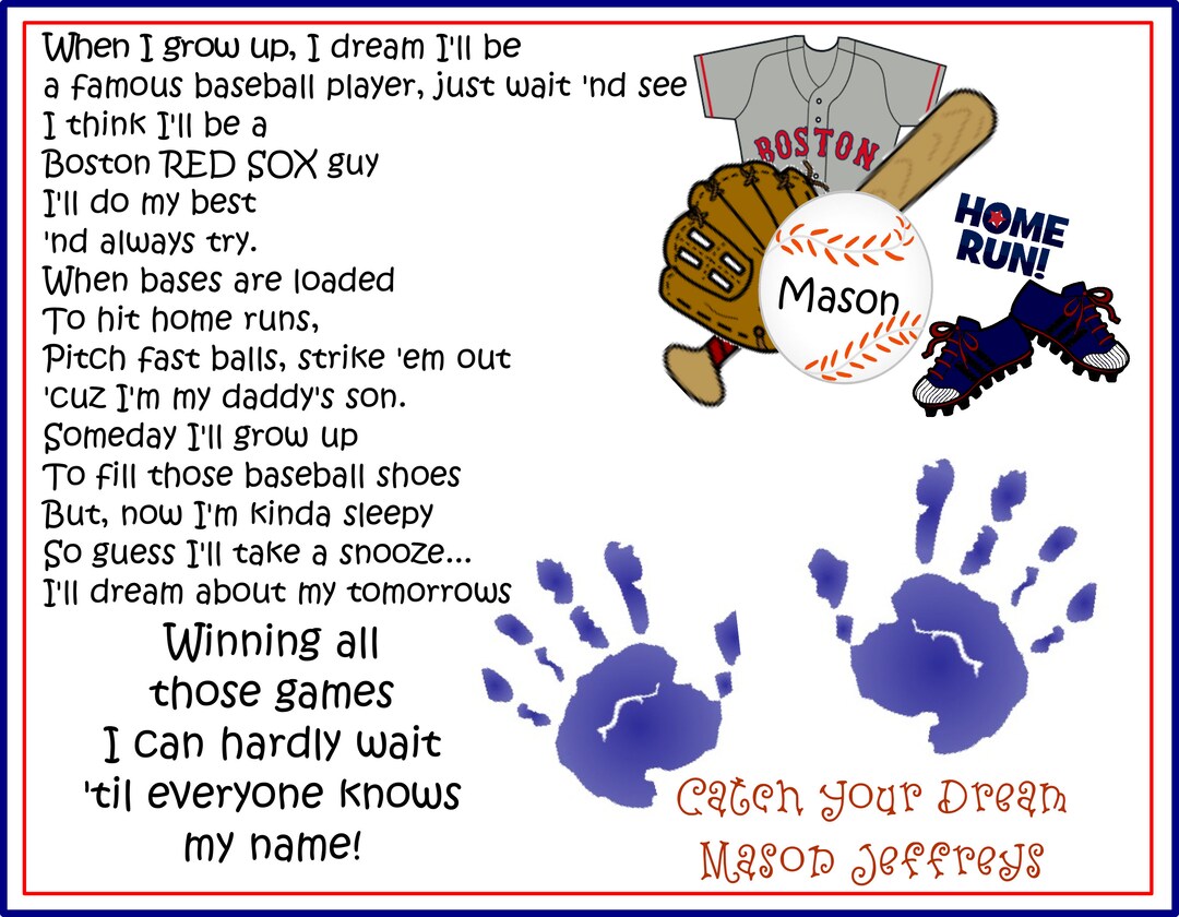 Catch Your Dream Favorite BASEBALL Team Handprints Poem Personalized ...