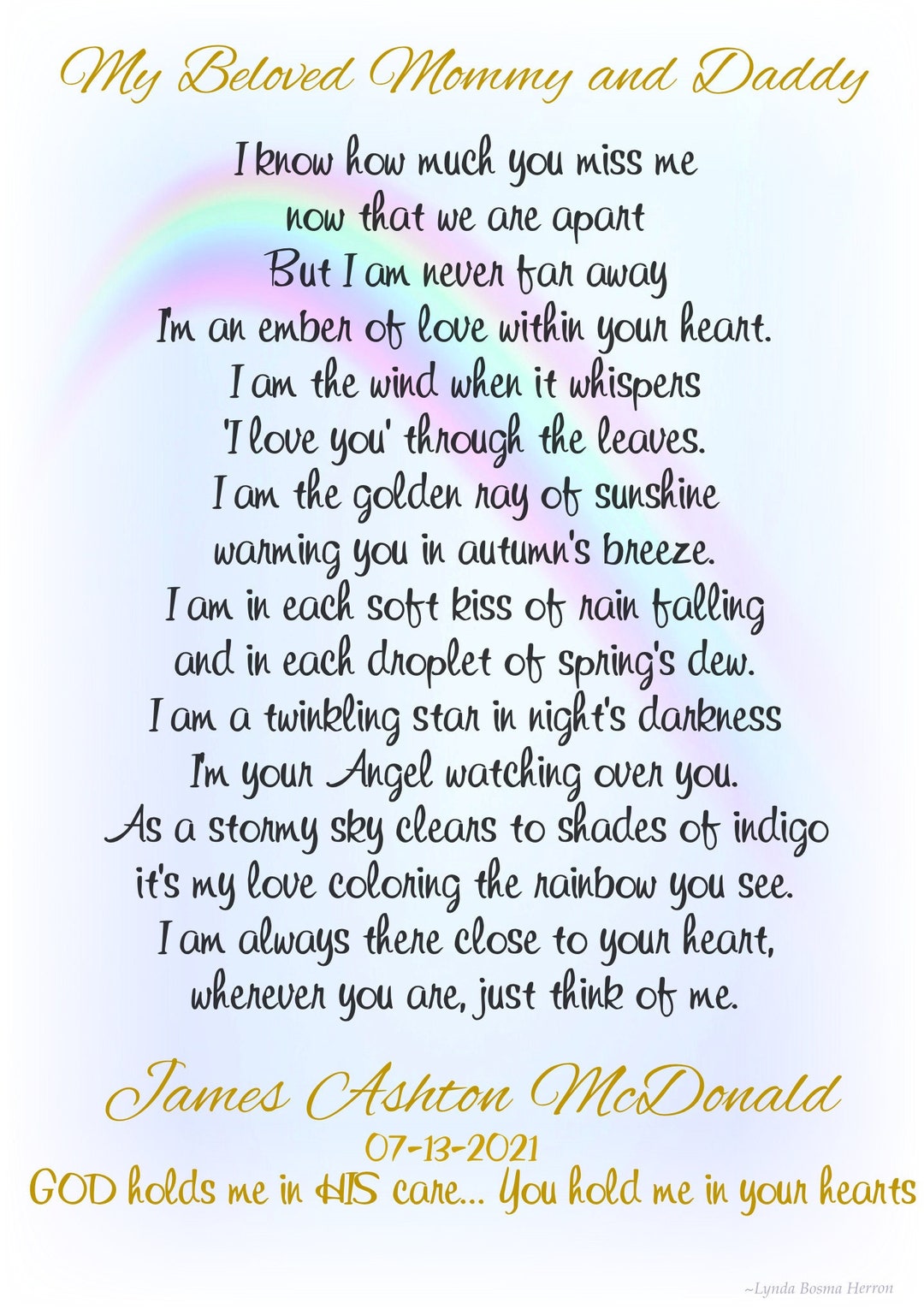 Within Your Hearts Child Memorial Poem Loss of Infant Baby PERSONALIZED ...