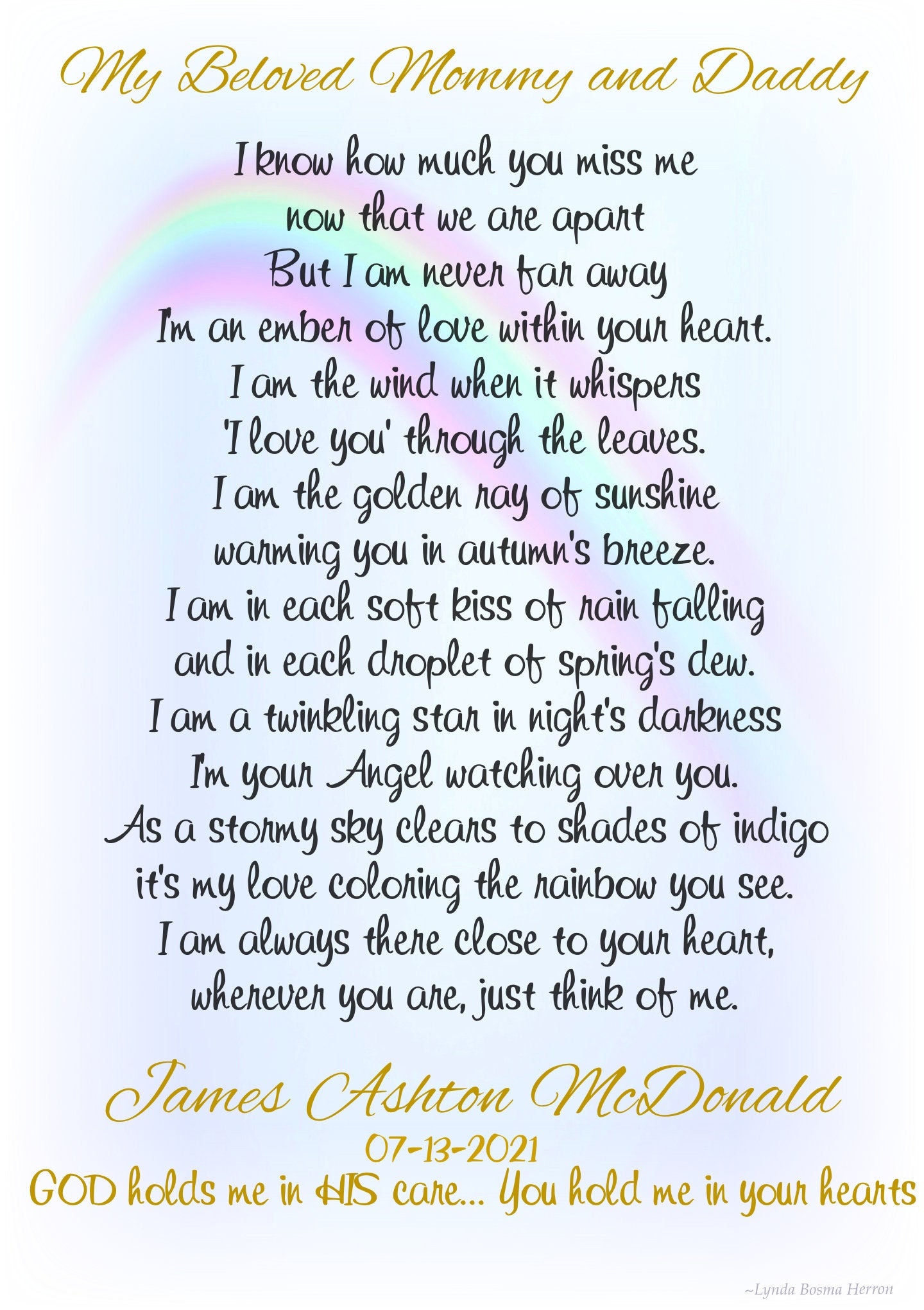 Within Your Hearts | Child Memorial Poem | Loss of Infant Baby ...