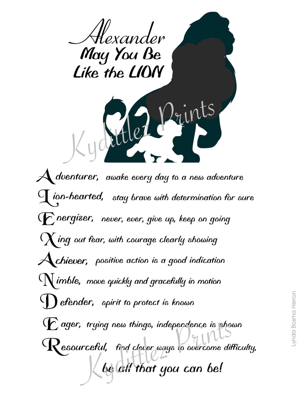 Like the LION Motivational Name Alexander Poem for Baby Nursery Child's ...