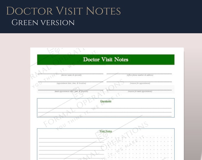 Doctor Visit Notes, Medical Visit Notes, Dr Visit Info Log, Specialist ...