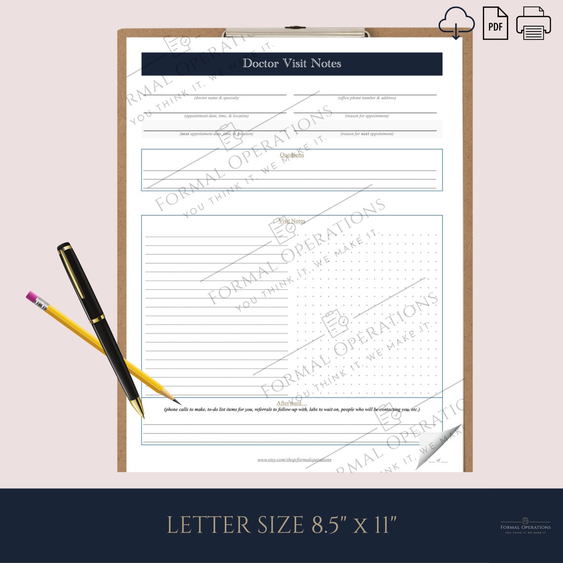 Doctor Visit Notes, Medical Visit Notes, Dr Visit Info Log, Specialist ...