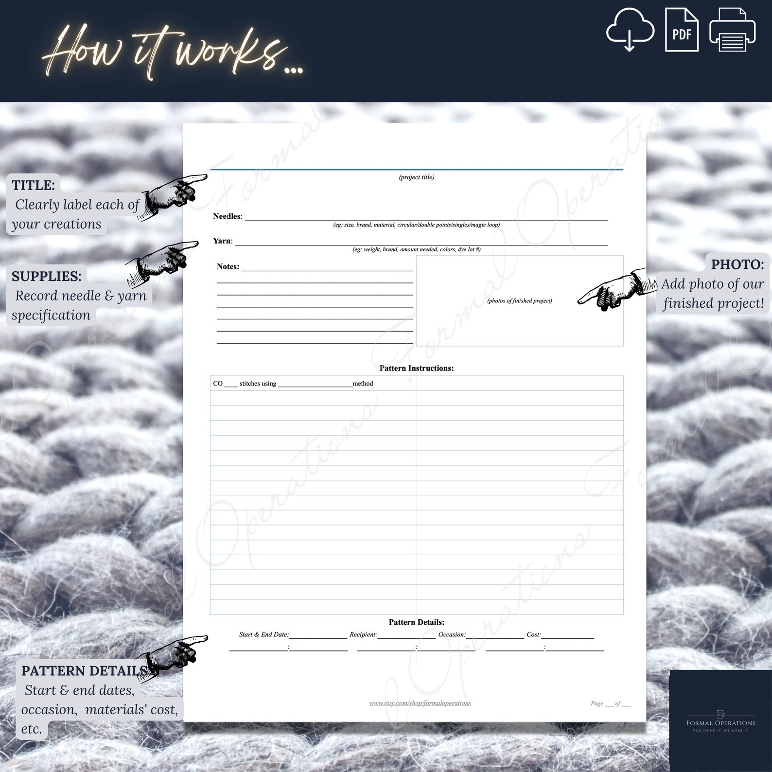 Knitting Pattern Template Knit Pattern Writer Write Down - Etsy