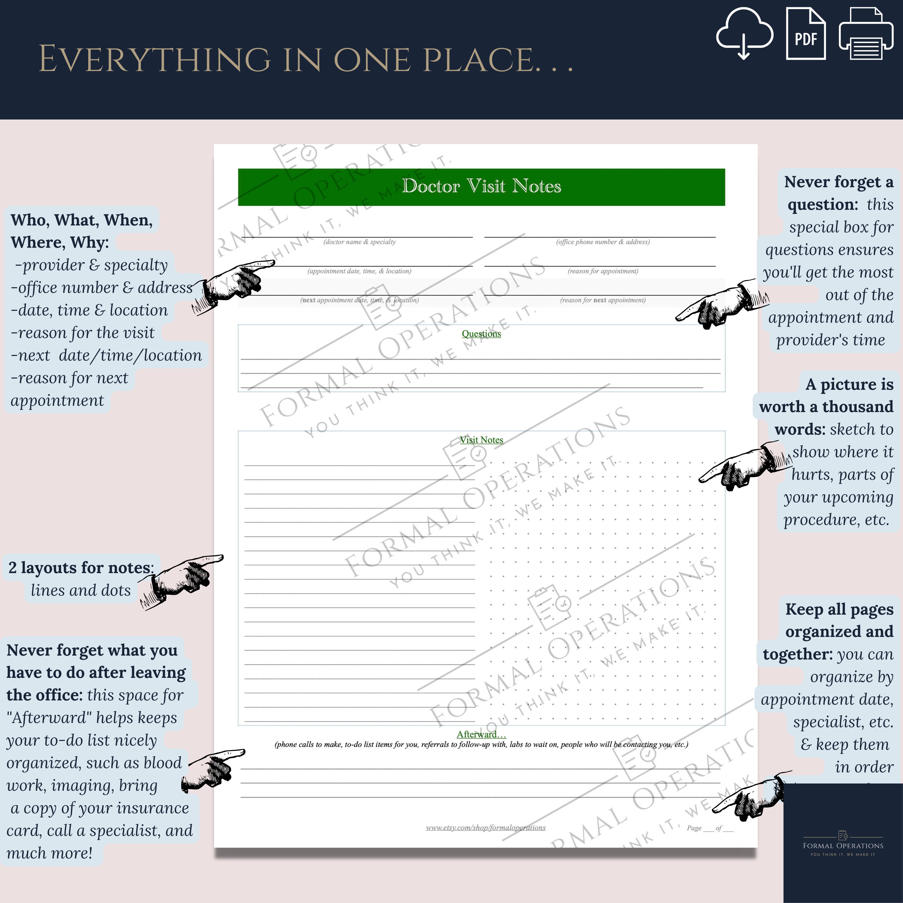 Doctor Visit Notes, Medical Visit Notes, Dr Visit Info Log, Specialist ...