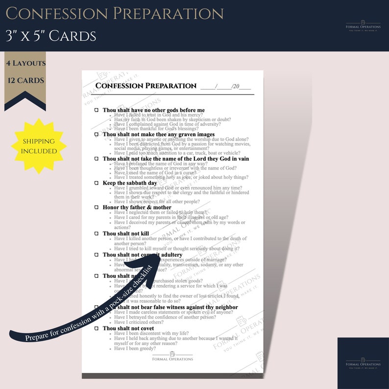 Set of 12 Confession Prep Cards - Pocket-size Confession Questions ...
