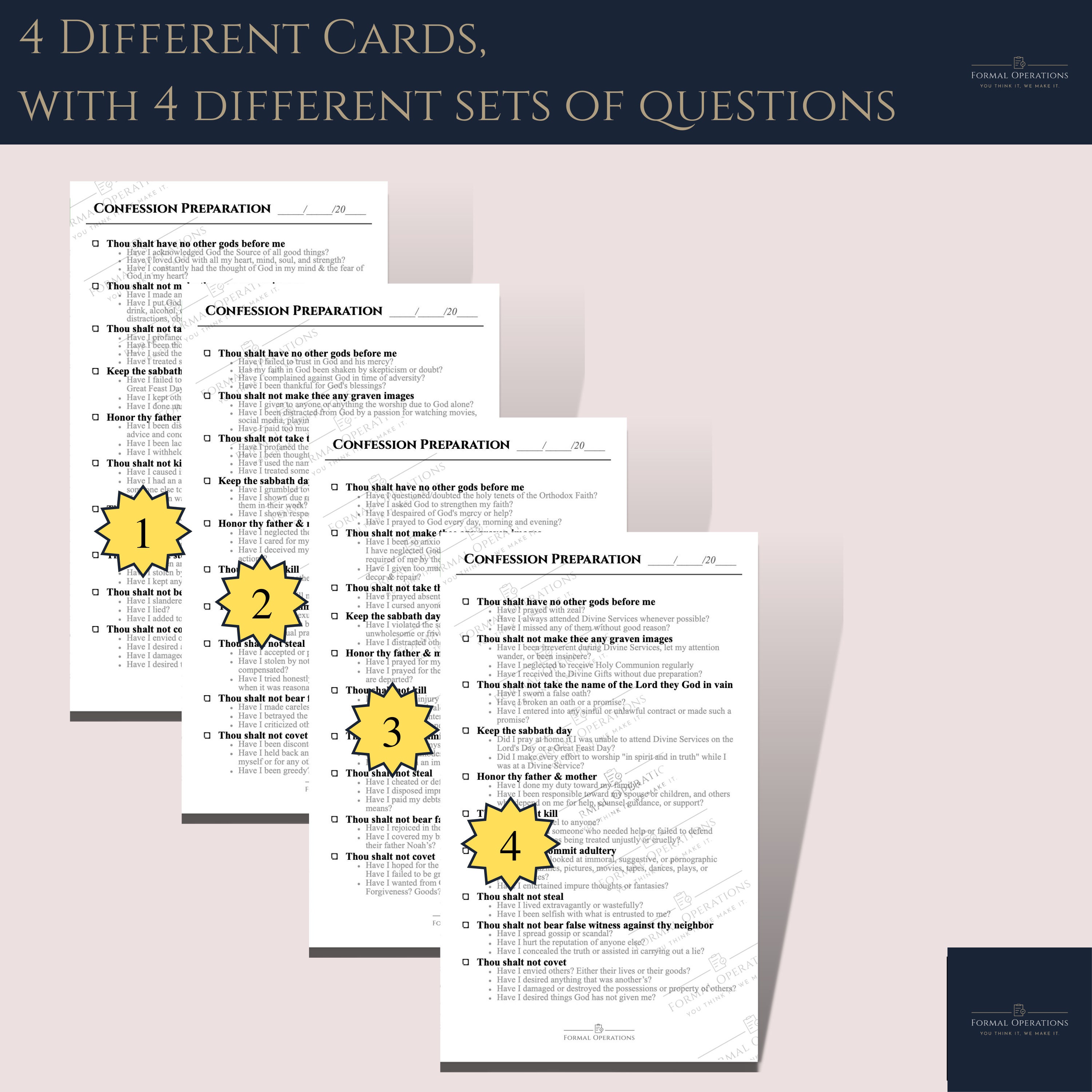 Set of 12 Confession Prep Cards - Pocket-size Confession Questions ...