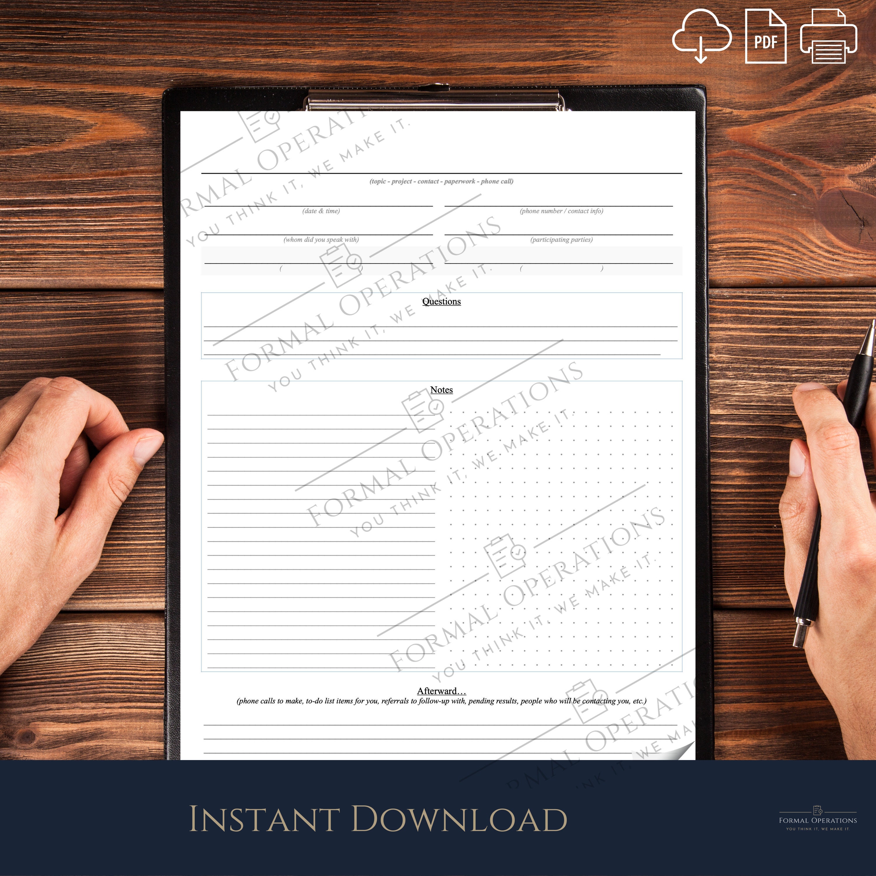 Contact Log, Phone Call Record, Meeting Notes, Contact Record Log ...