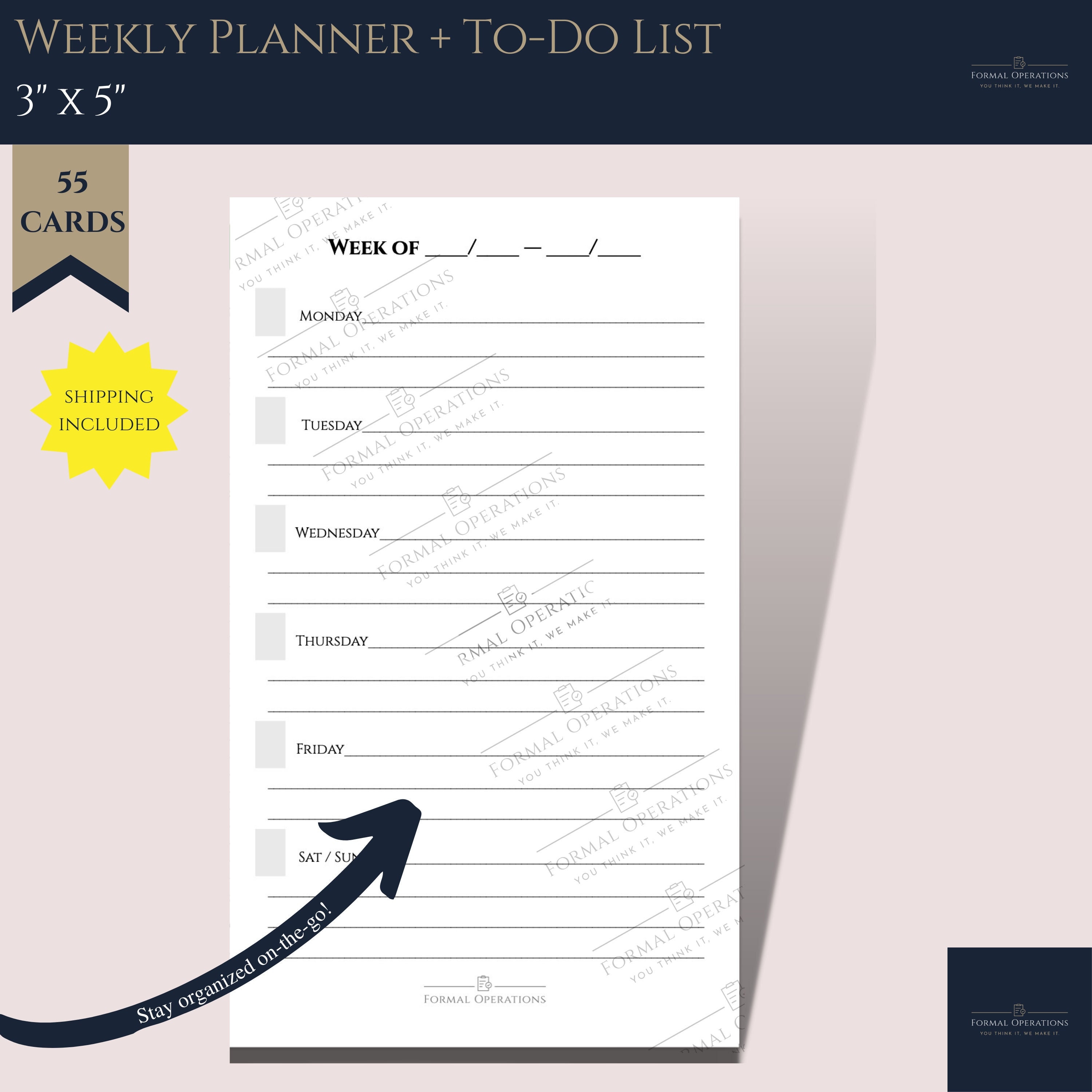Set of 55 Cards 3x5 Weekly Schedule & To-do List Travel-size Planner ...