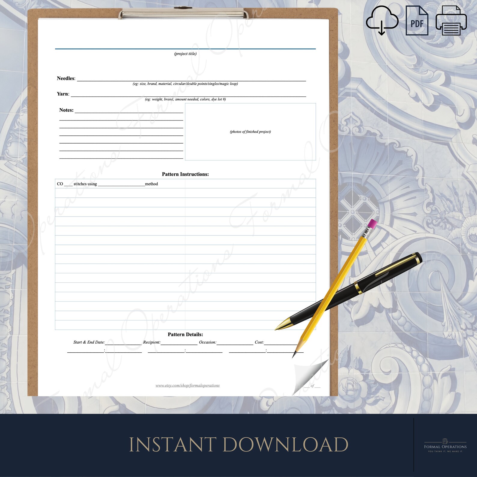 Knitting Pattern Template Knit Pattern Writer Write Down - Etsy