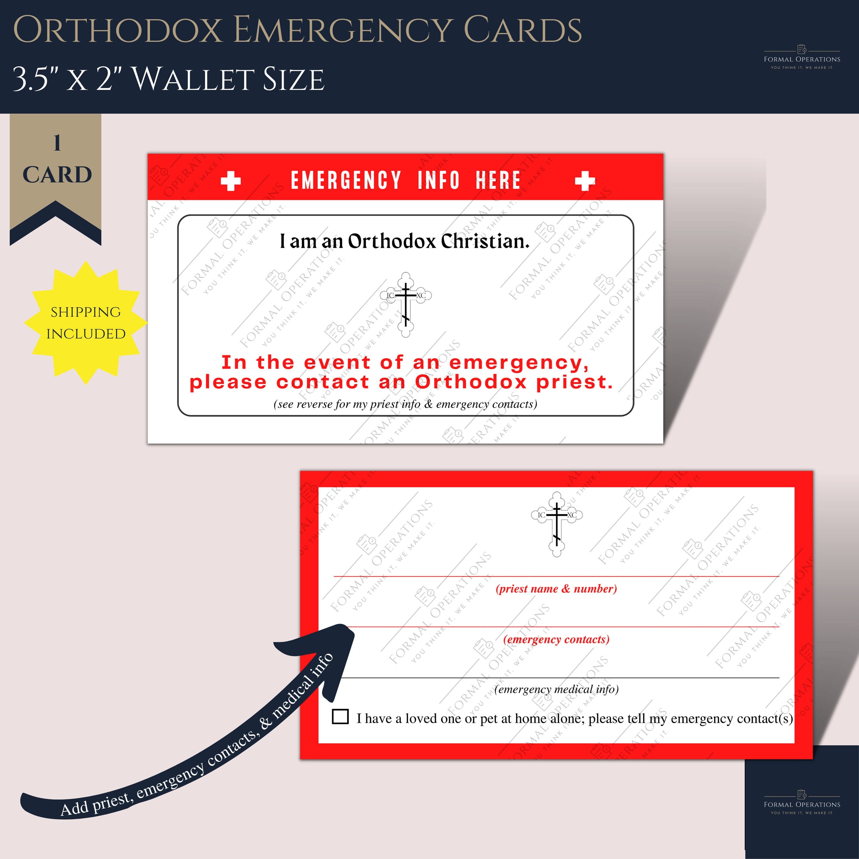 Orthodox Emergency Info Card, Emergency Wallet Card, Emergency Contacts ...