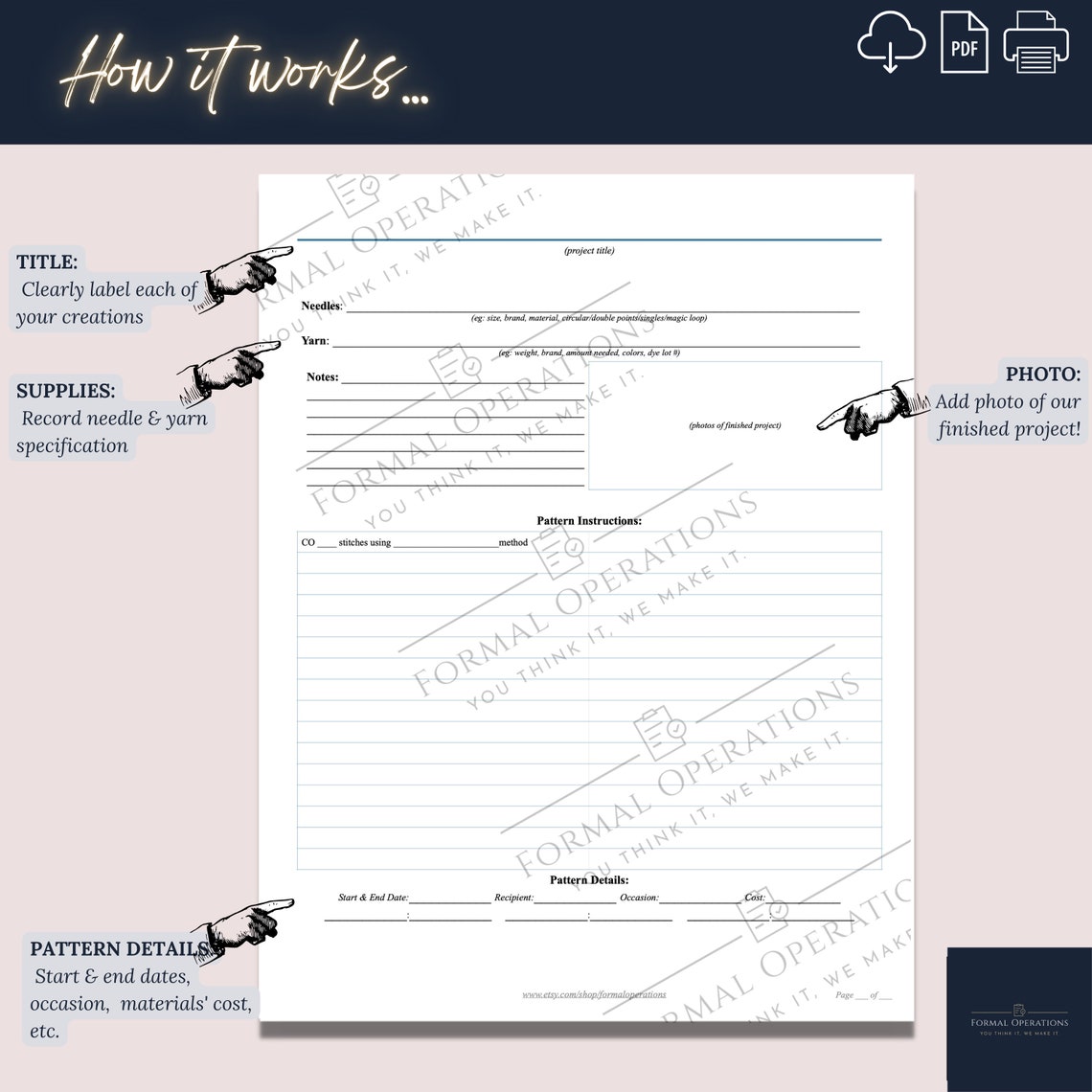 Knitting Pattern Template, Knit Pattern Writer, Write Down Knitting ...