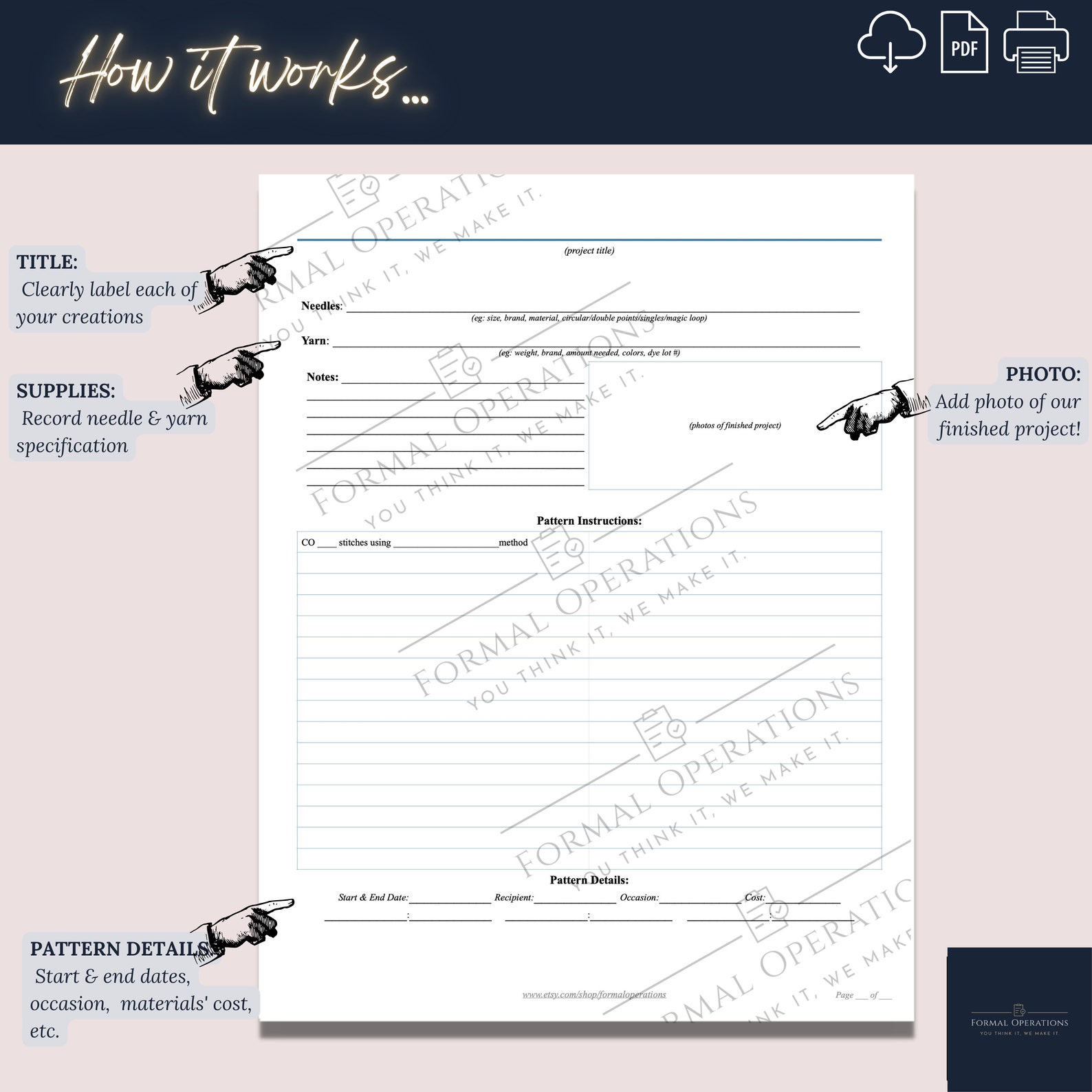 Knitting Pattern Template, Knit Pattern Writer, Write Down Knitting ...