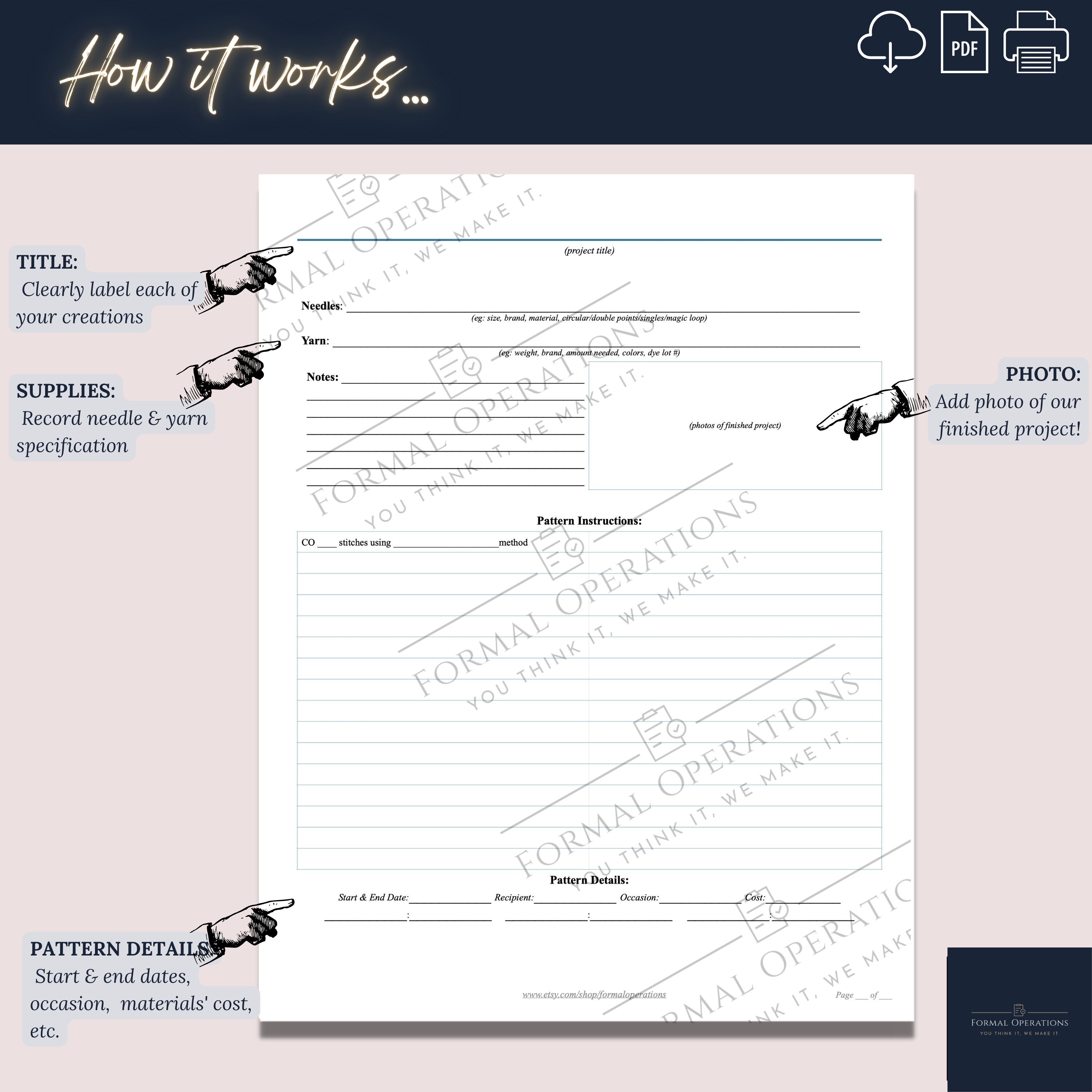 Knitting Pattern Template, Knit Pattern Writer, Write Down Knitting ...