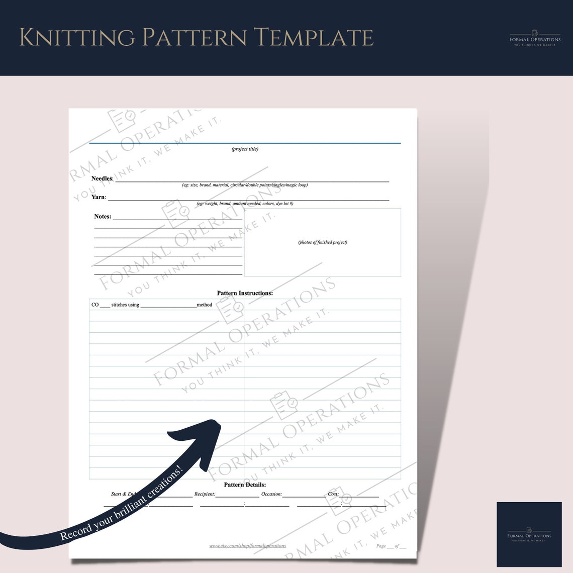 Knitting Pattern Template, Knit Pattern Writer, Write Down Knitting ...