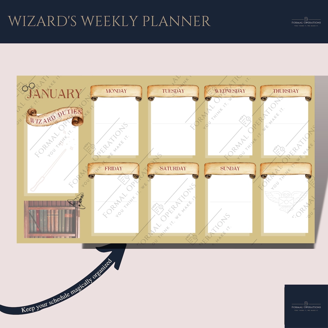 Wizard's Weekly Planner, Wizard and Witch Inspired Schedule, Magical ...