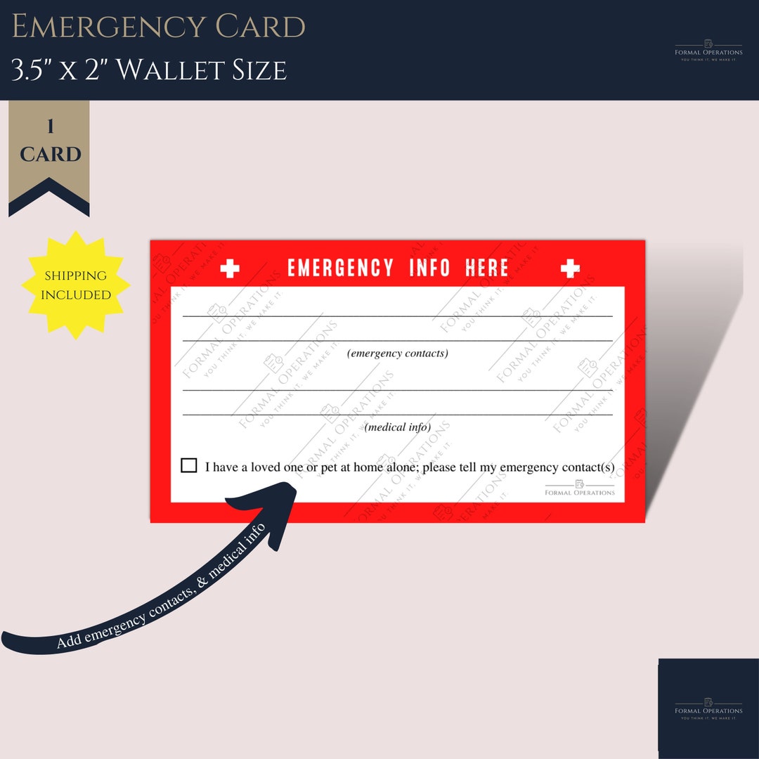 Emergency Info Card - Emergency Wallet Card - Emergency Contacts - in ...