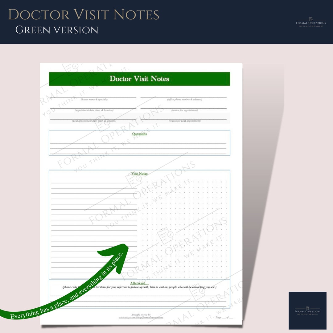 Doctor Visit Notes, Medical Visit Notes, Dr Visit Info Log, Specialist ...