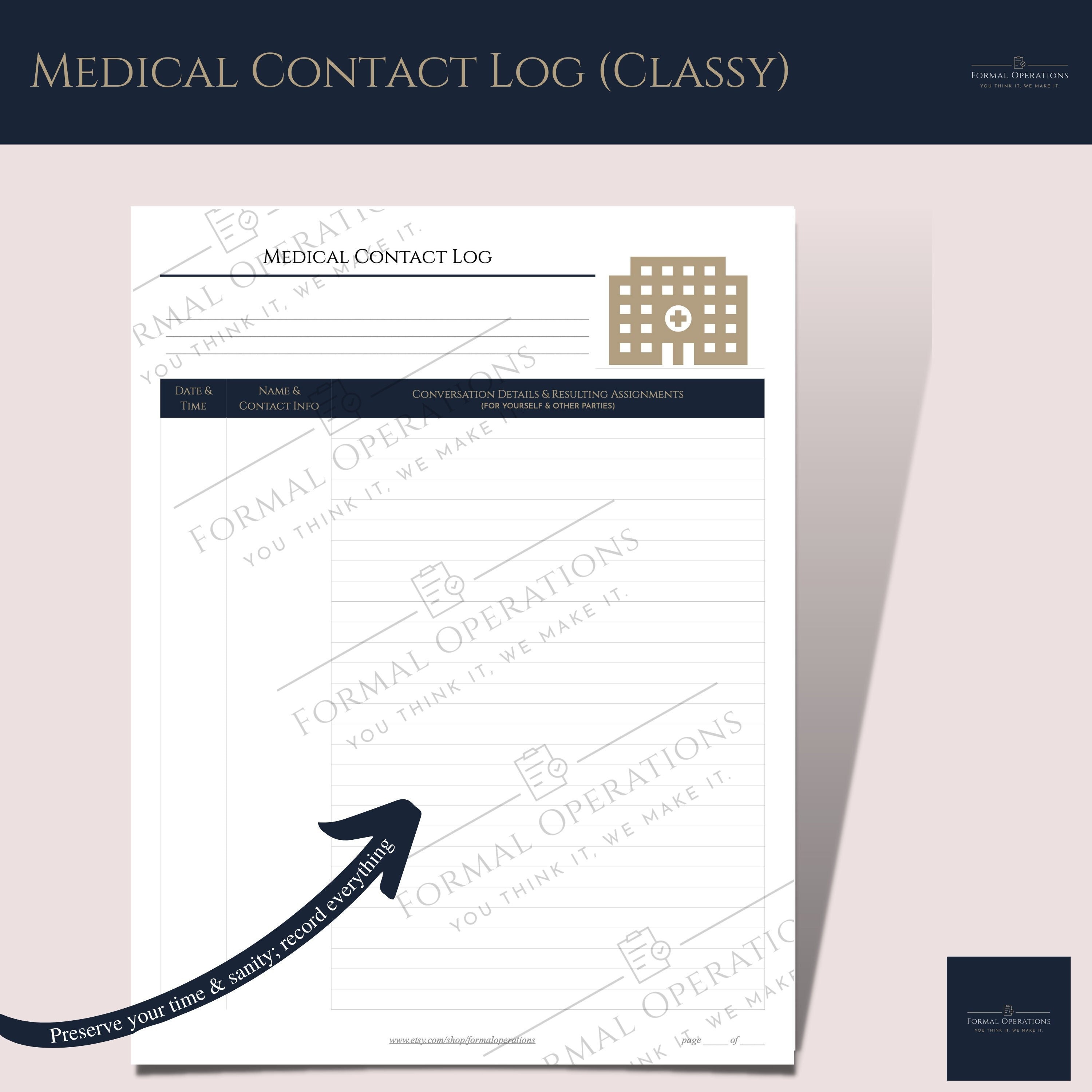Medical Contact Log, Contact Form, Specialist Contact Log, Organized ...